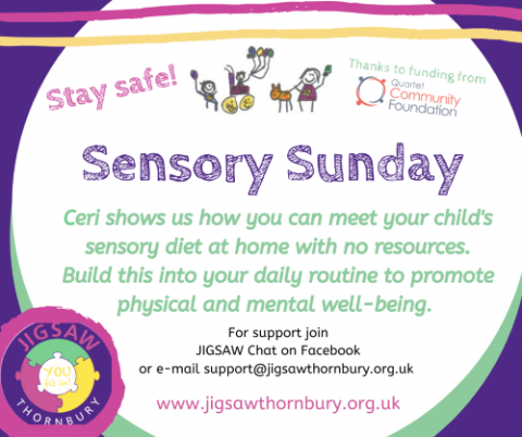 Virtual JIGSAW Sensory Sunday – A Sensory Diet | JIGSAW Thornbury
